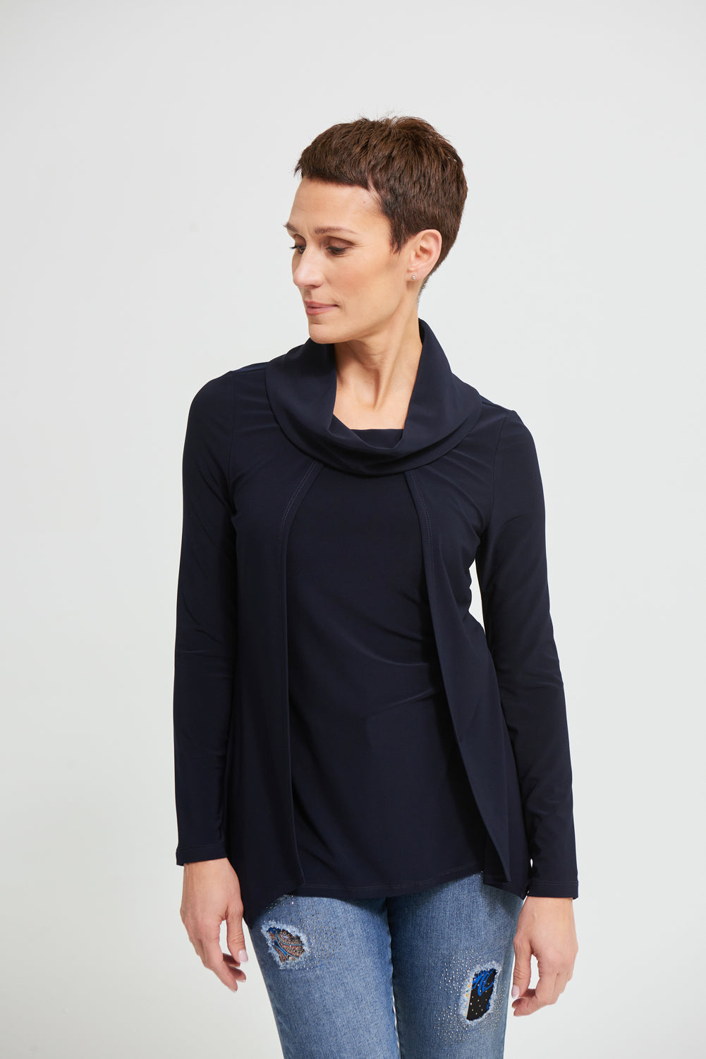 Joseph Ribkoff Midnight Blue Faux Layered Top Style 213047 – Luxetire