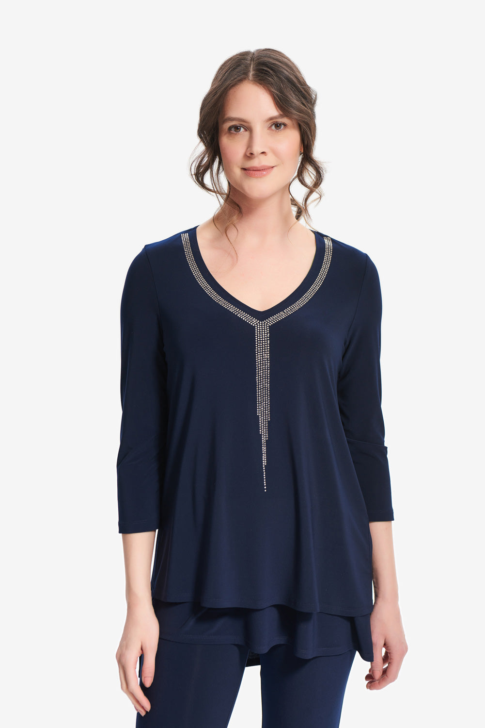 Joseph Ribkoff Midnight Blue Rhinestone Detail Top Style 214271 – Luxetire
