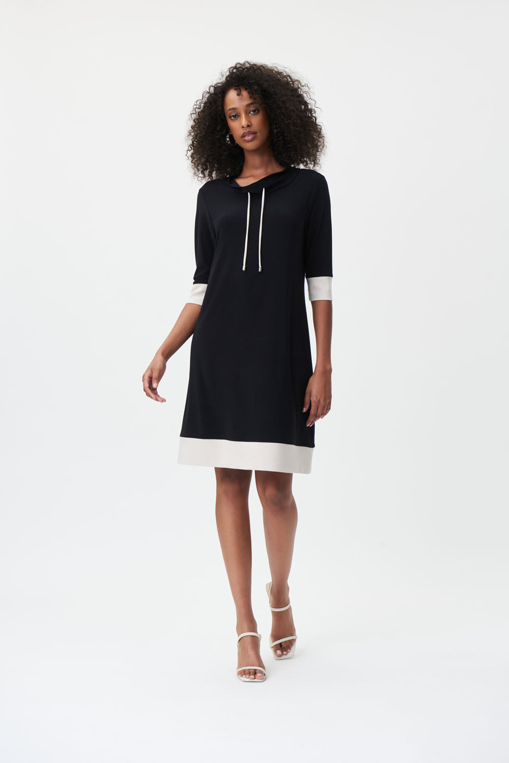 Joseph Ribkoff Black/moonstone Silky Knit Dress With Drawstrings Style ...
