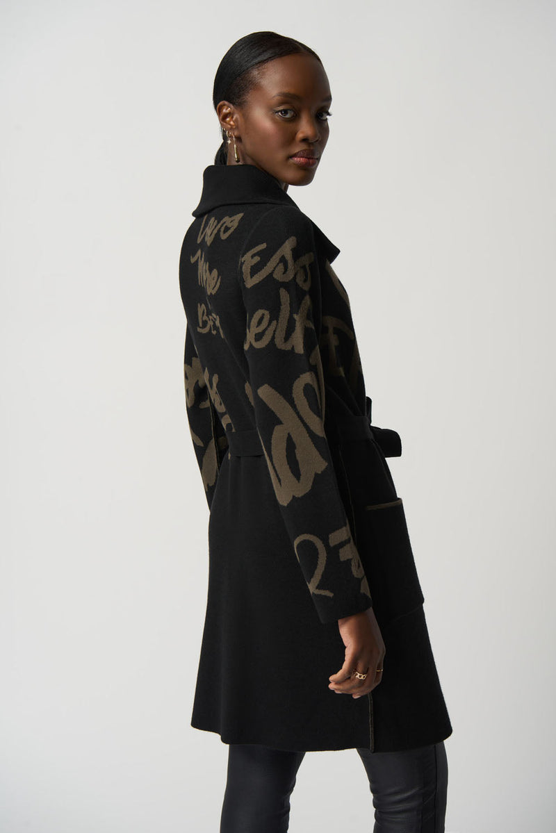 Joseph Ribkoff Black/Avocado Wording Print Coat Style 233960 – Luxetire