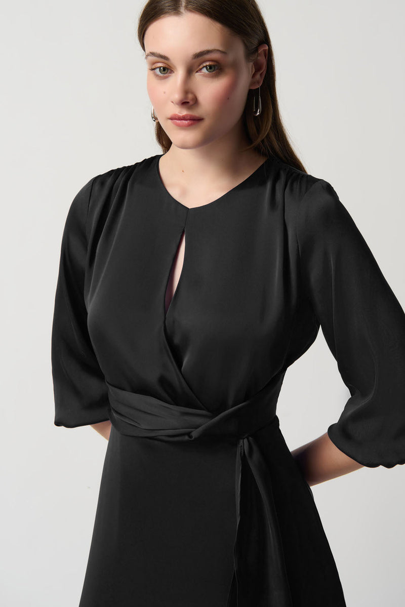 Joseph Ribkoff Black Satin Keyhole Neckline A-Line Dress Style 234127 ...